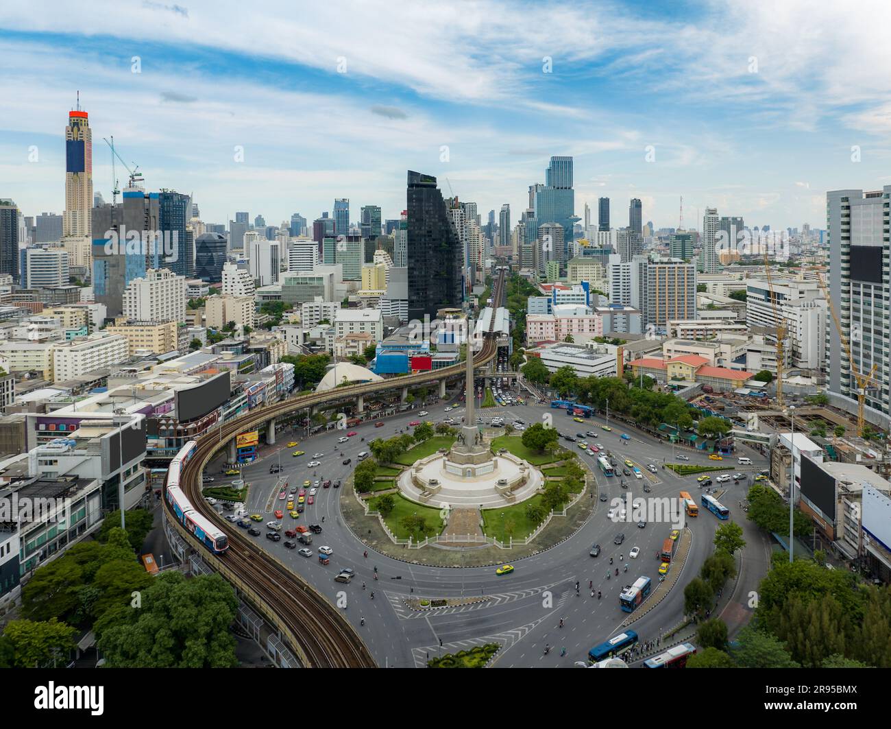 Aerial shot taken from a drone of Victory Monument. is the center of ...