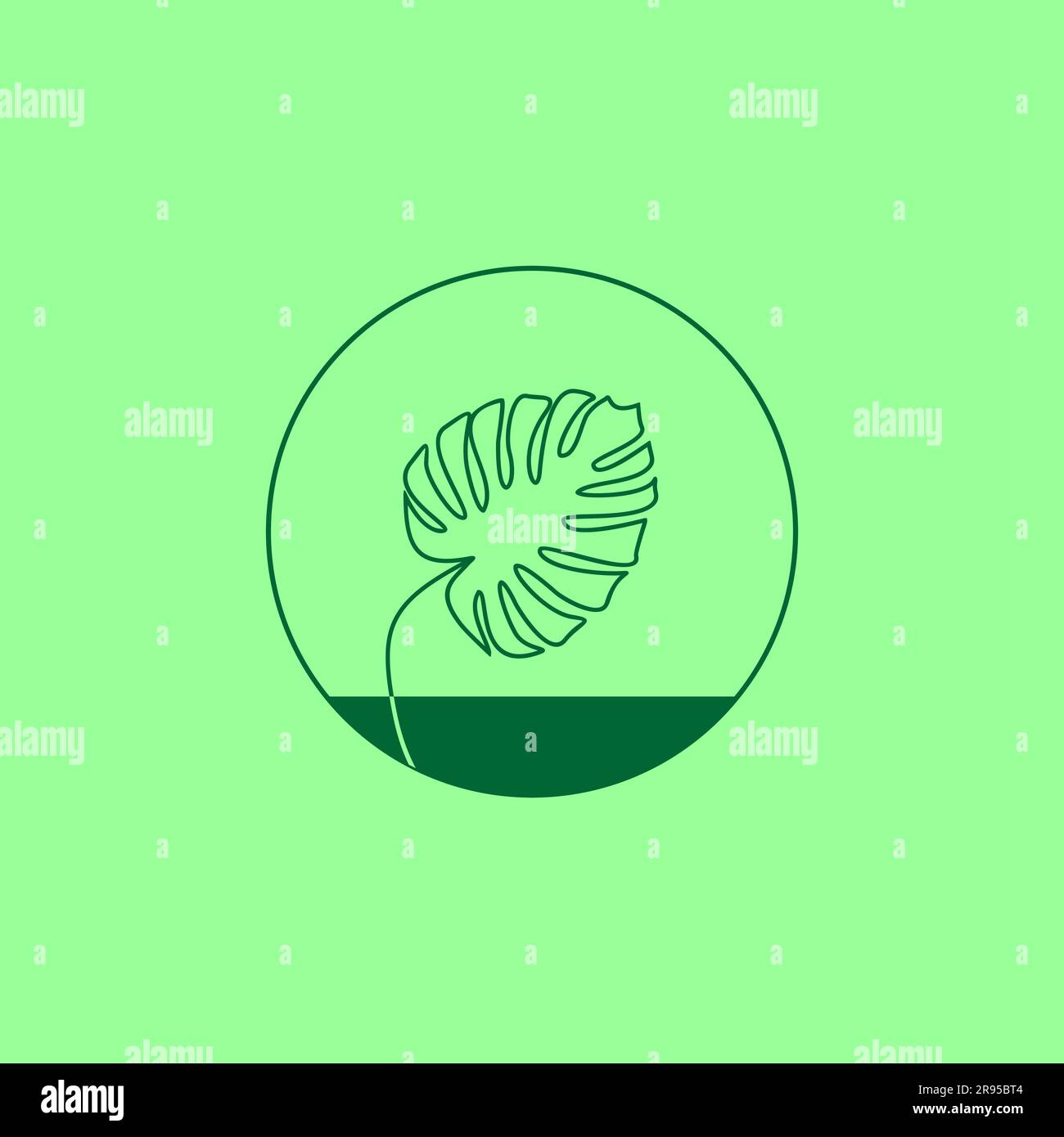 Monstera deliciosa leaf round logo on a green background Stock Vector ...