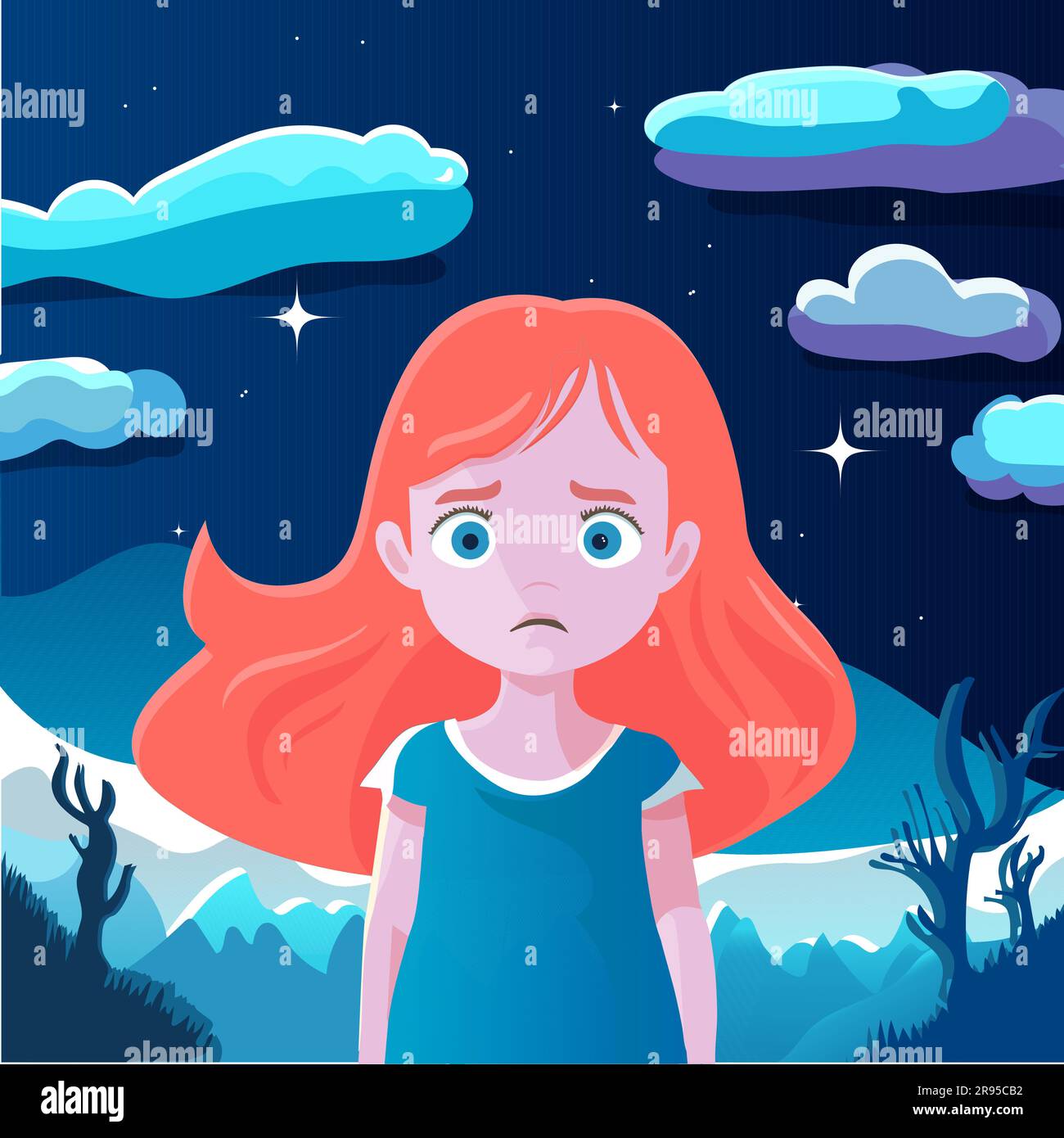 a little girl on the street at night is afraid . Vector illustration Stock Vector Image & Art ...