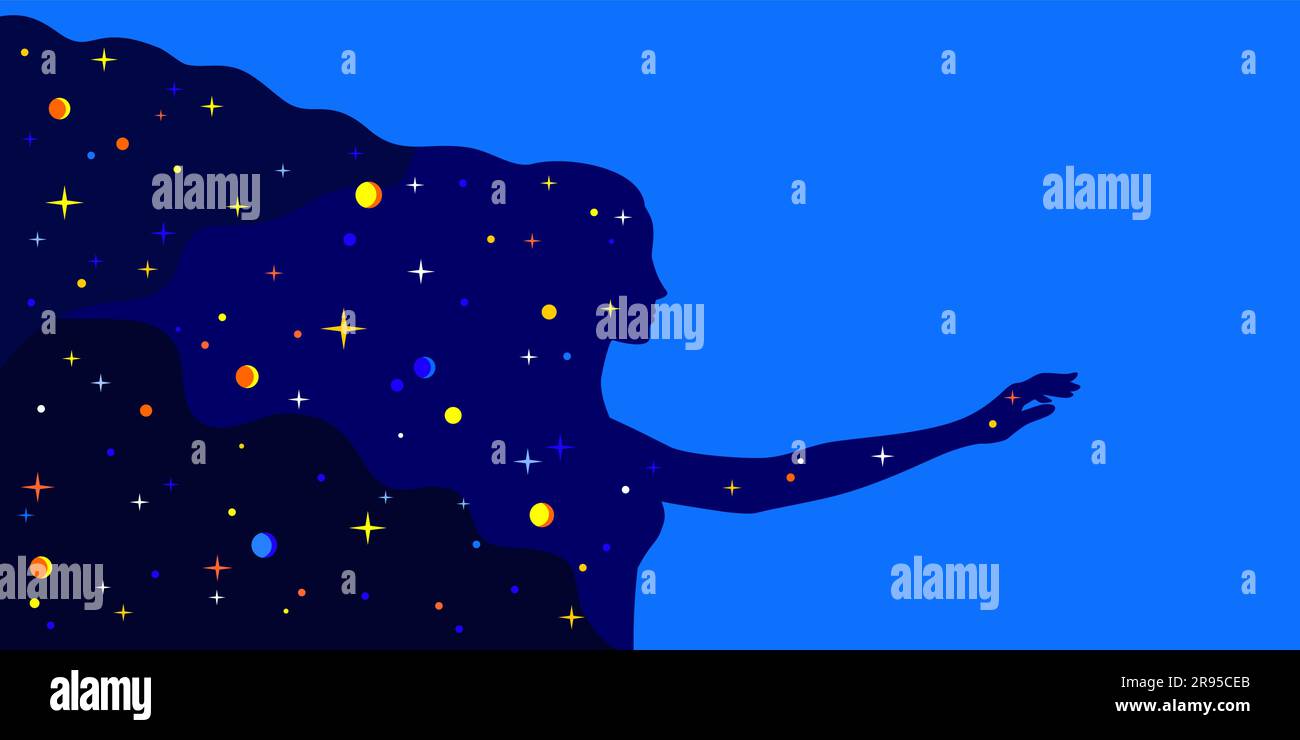 Stellar universe in the shape of a woman's profile silhouette with ...