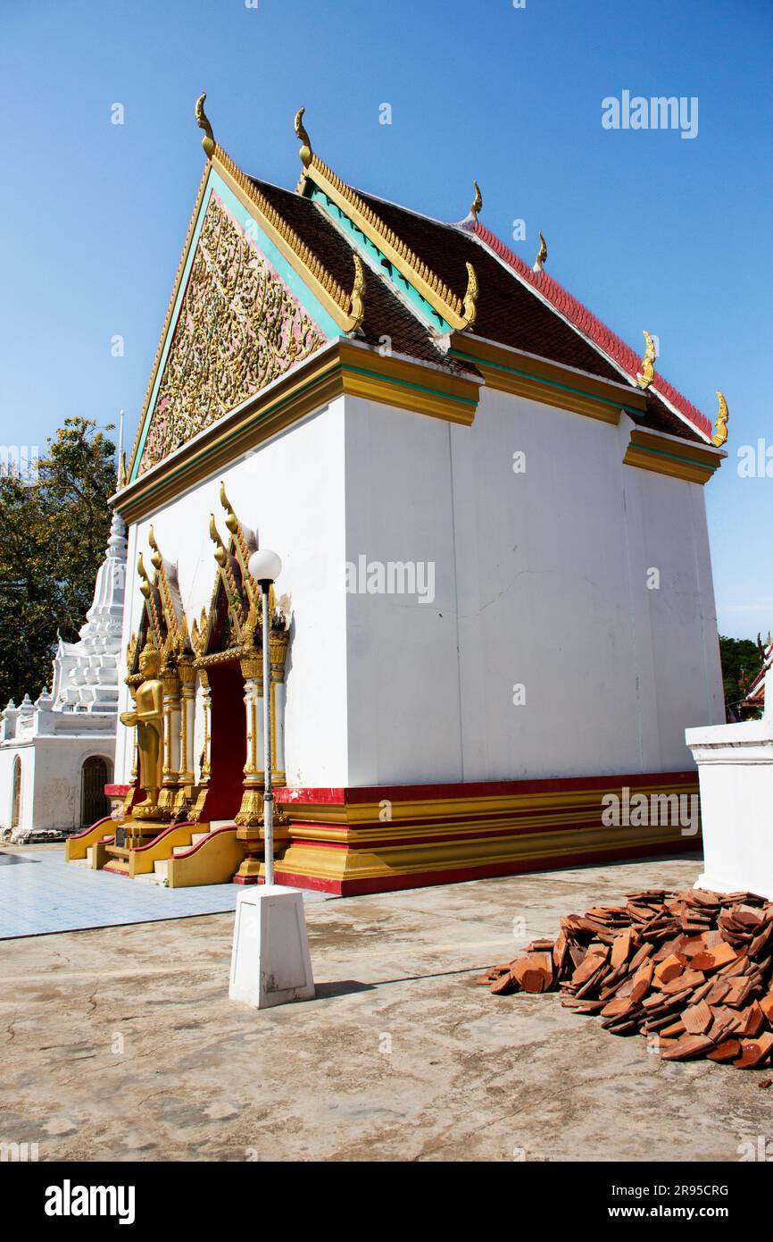 Ancient ubosot ordination hall or antique old church for thai people ...