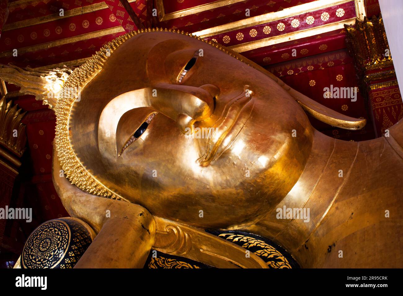 Ancient antique buddha reclining attitude statues of Wat Pa Mok ...