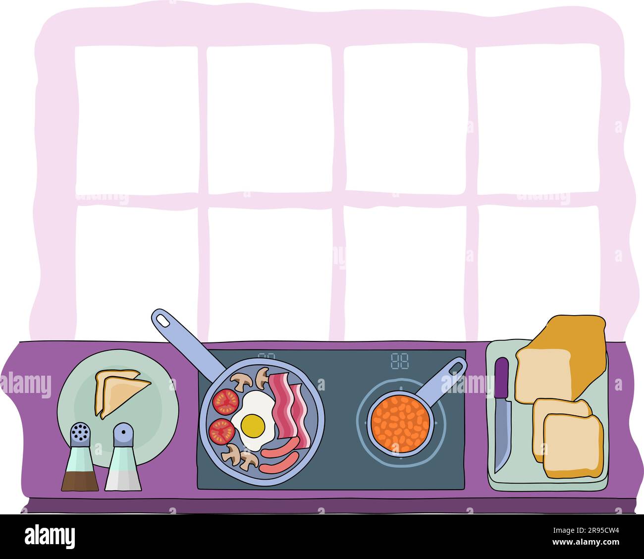 Cooking Food Full English Fried Breakfast Kitchen Stock Vector Image ...