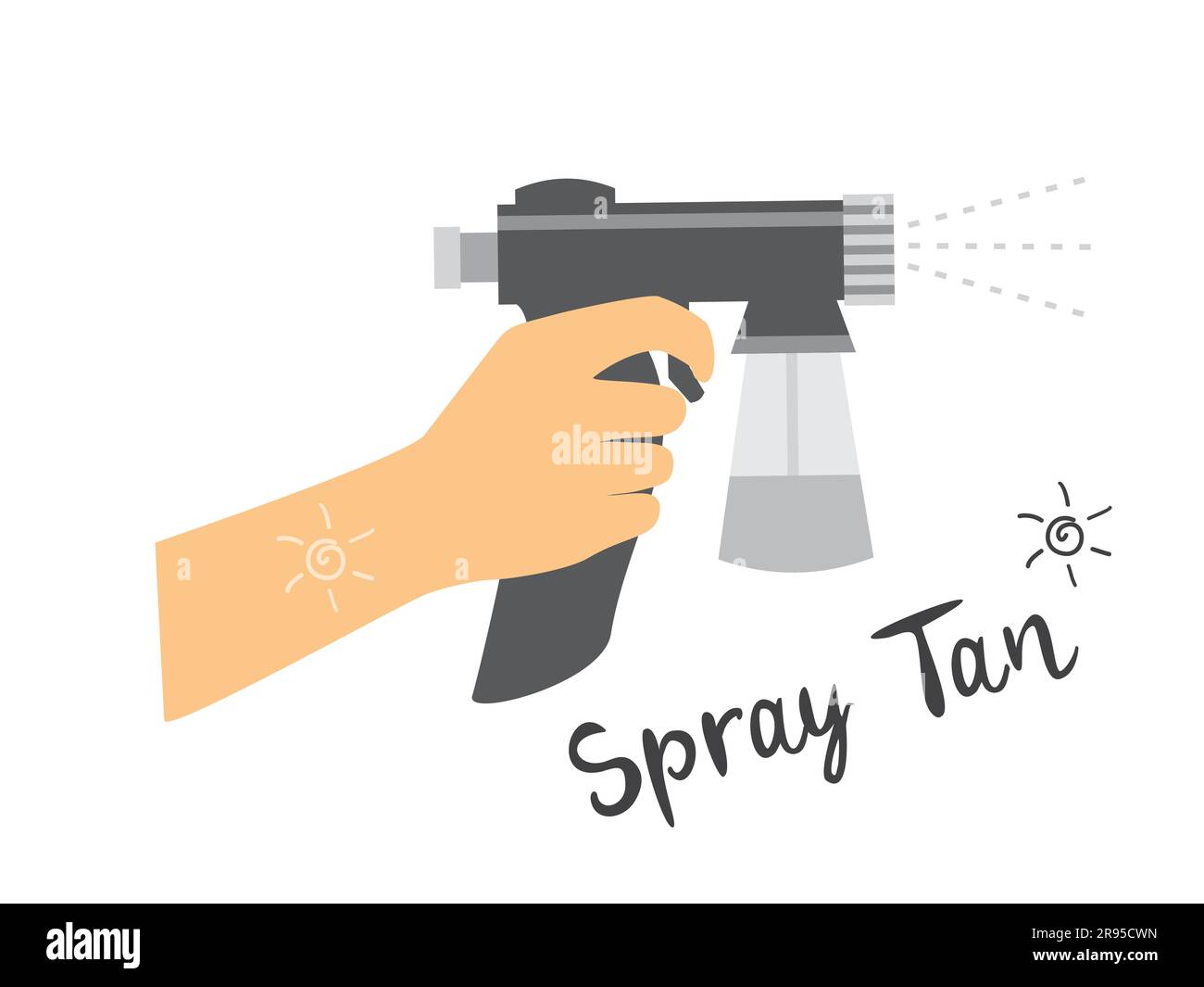 Hand holds a gray spray tan machine. Vector illustration of auto ...