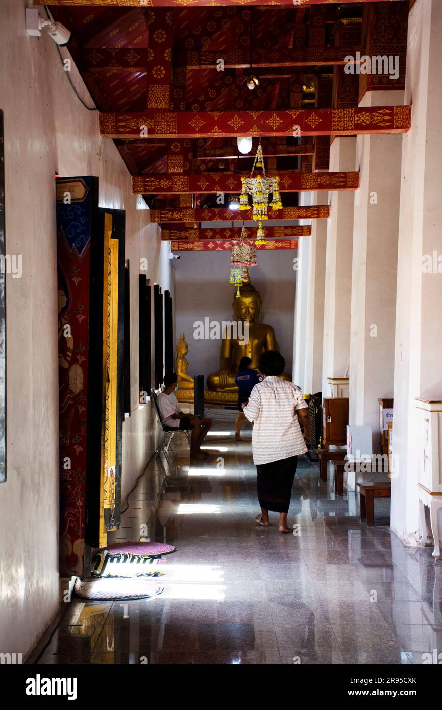 Ancient buddha reclining attitude statue of Wat Pa Mok Worawihan temple ...