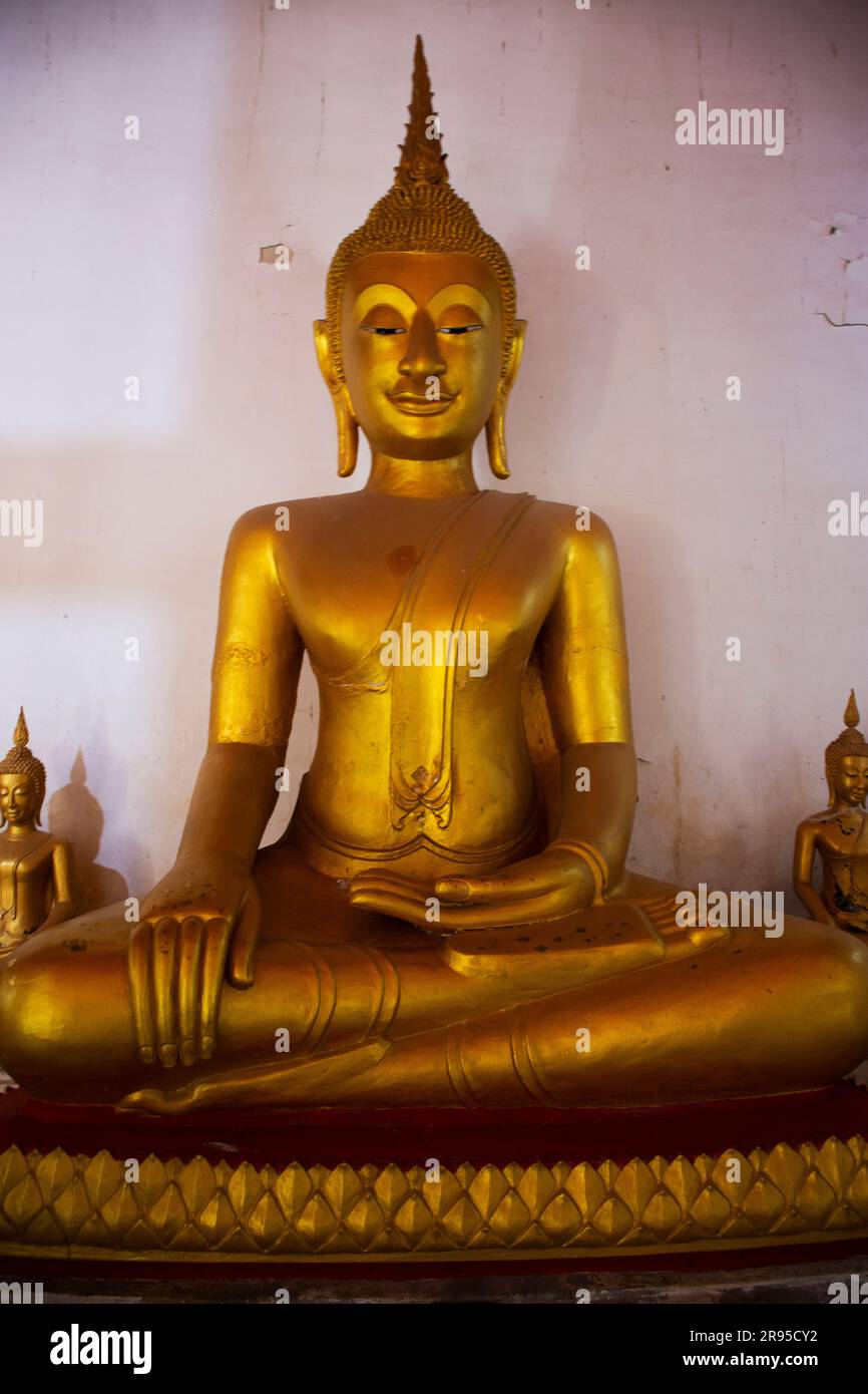 Ancient ruin buddha in antique ubosot of Wat Pa Mok Worawihan temple ...