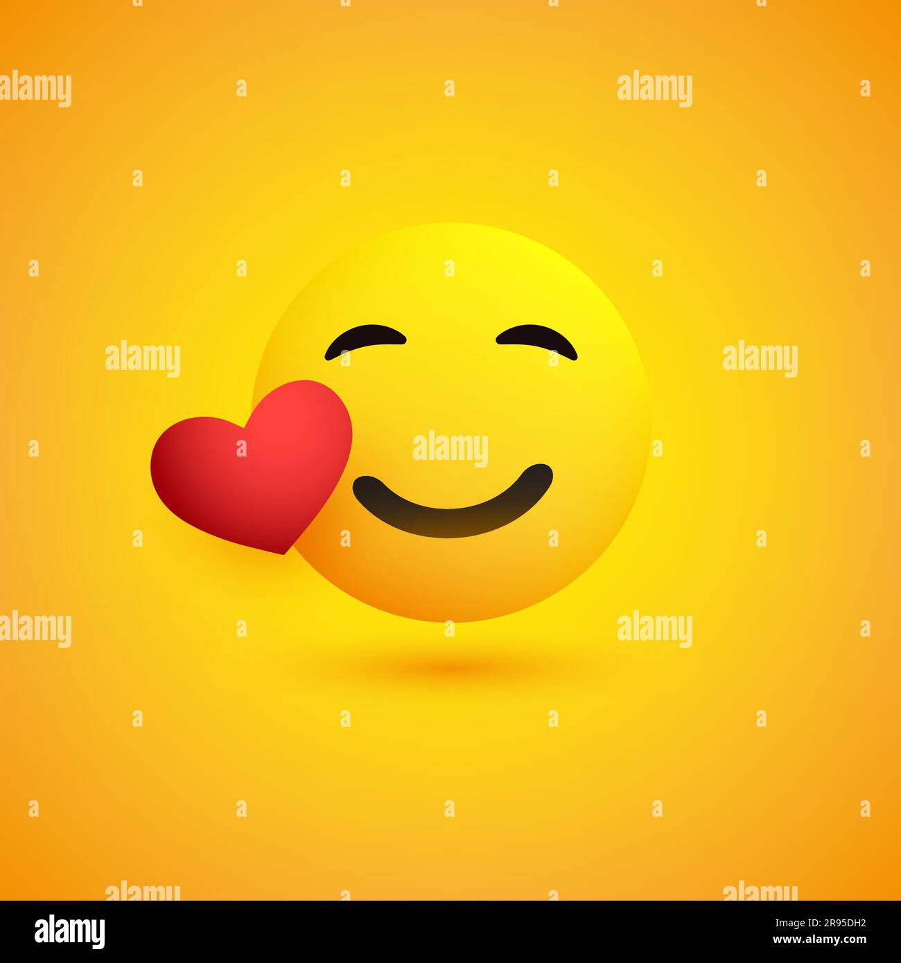 Smiling Face With Red Heart on Yellow Background - Vector Design Stock ...