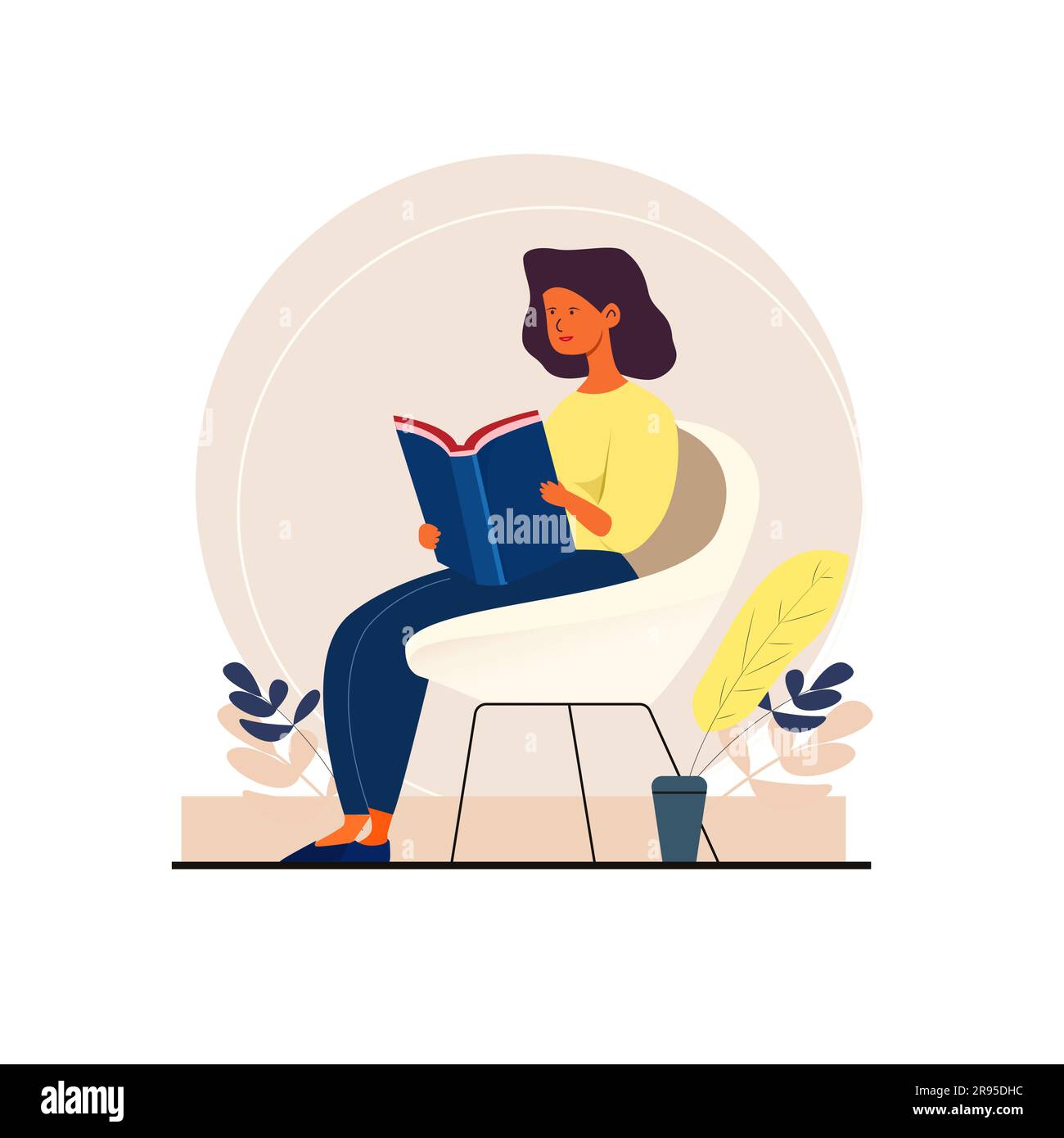 Calm woman reading book window Stock Vector Images - Alamy