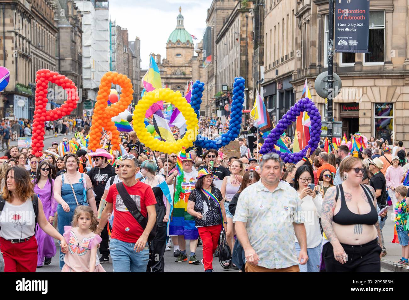 People take part in the Pride Edinburgh 2023 parade through Edinburgh city centre. Picture date ...