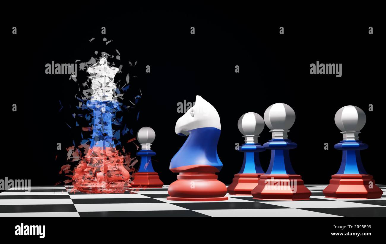 Putsch and military rebellion in Russia concept. Knight with pawns ...