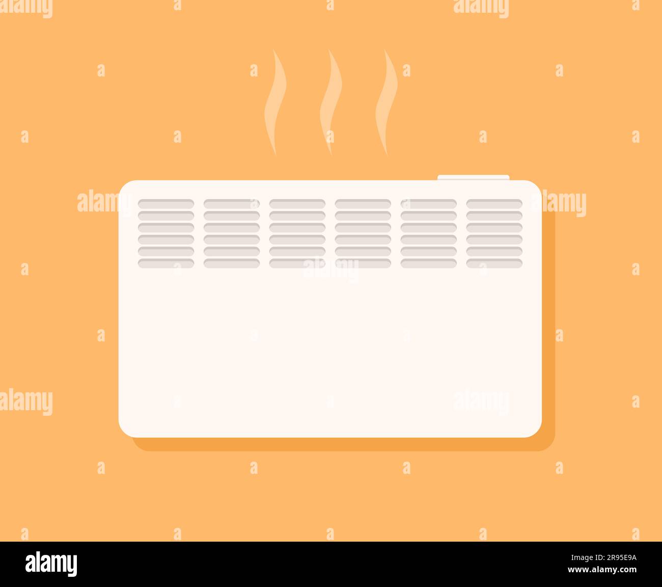 A white heater on an orange wall. Vector illustration in flat style ...