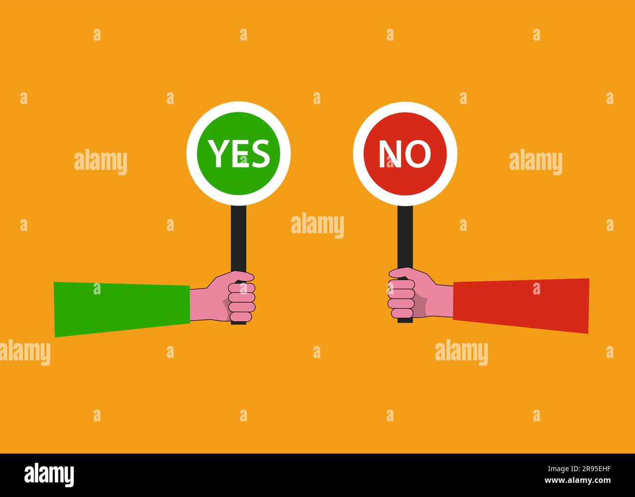 Cartoon vector illustration of Yes No banner in human hand on white ...