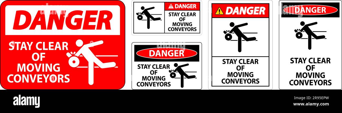 Danger sign moving conveyor hi-res stock photography and images - Alamy
