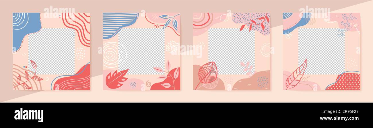 Modern Abstract Floral Social Media Post Template Collection. Set of 4 ...