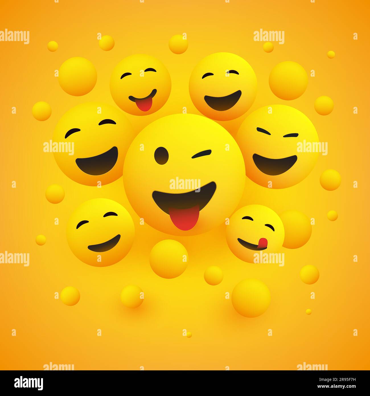 Various Smiling Happy Emoticons in Front of a Yellow Background, Vector ...