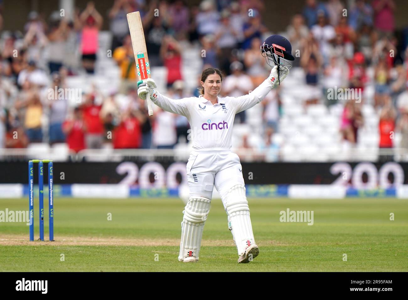 England's Tammy Beaumont celebrates a double century, 200 runs, during ...