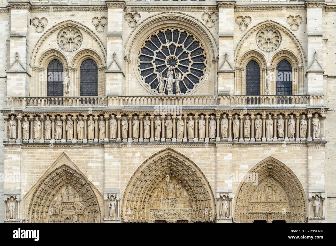 Facade of the famous gothic cathedral of Notre-Dame de Paris, France ...