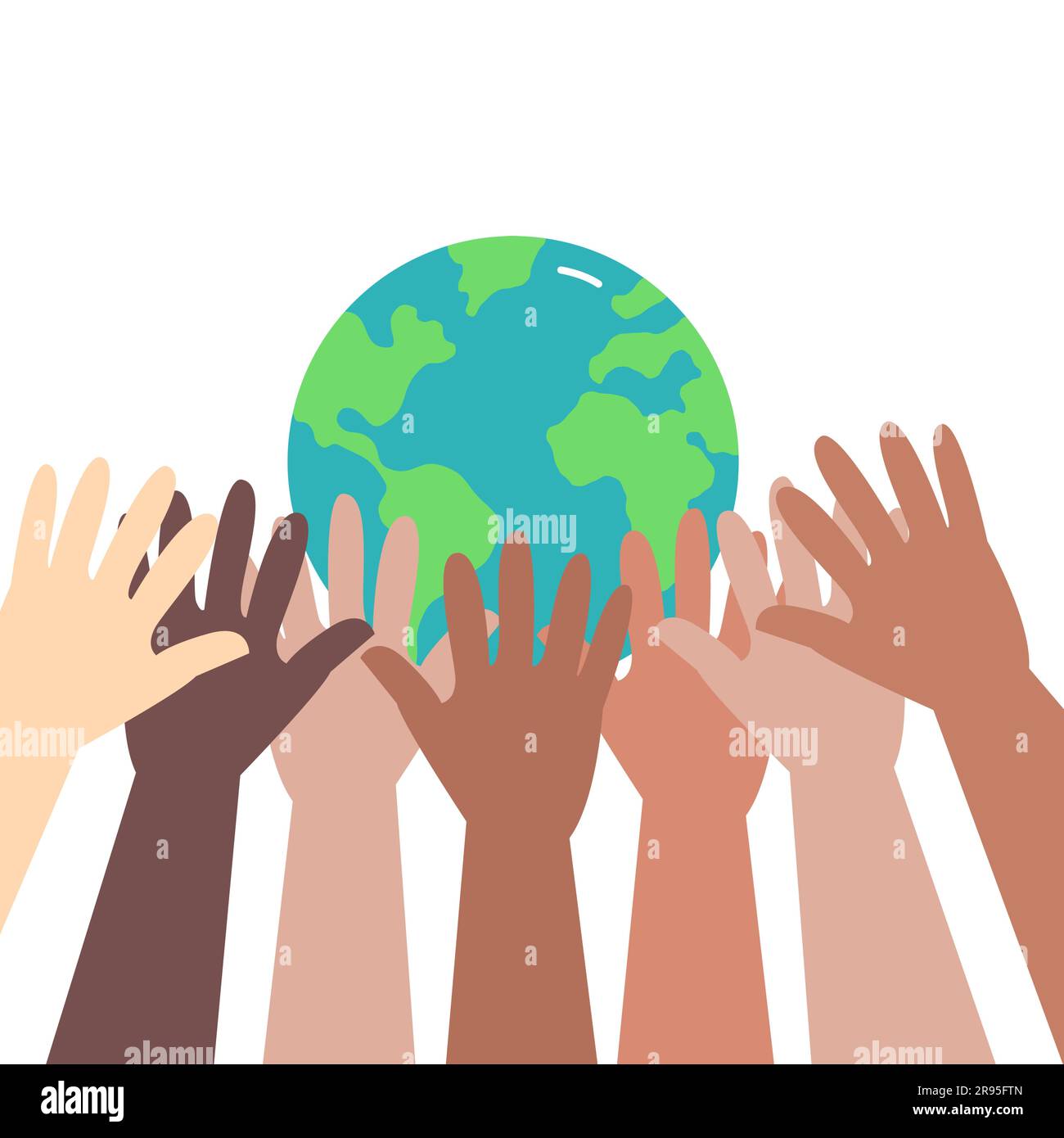 Hand protect earth. Different human races protect the earth together ...