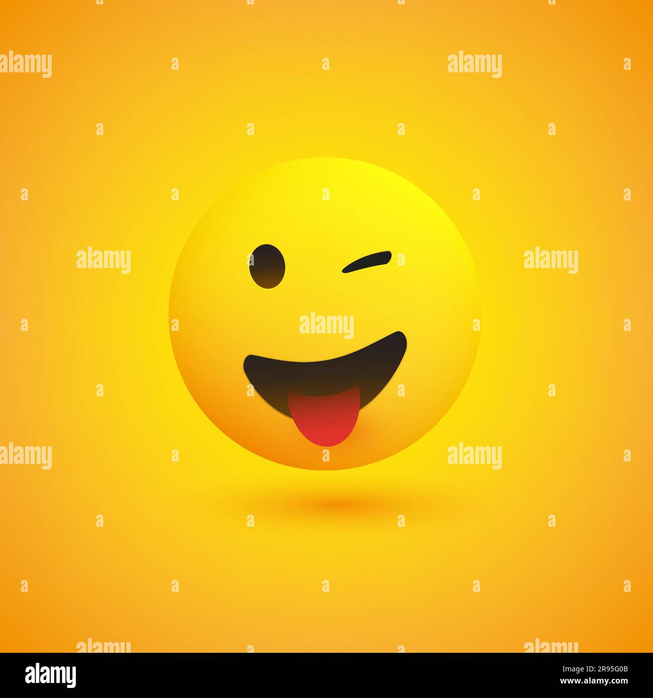 Smiling Emoji with Stuck Out Tongue - Simple Happy Emoticon on Yellow ...