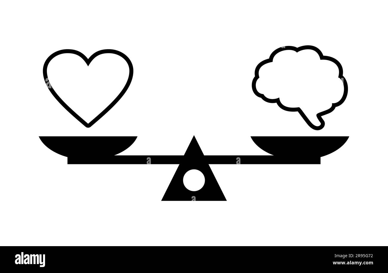Heart and brain on scales. Balance of emotions and mind. Black and ... Heart and brain on scales. Balance of emotions and mind. Black and ...