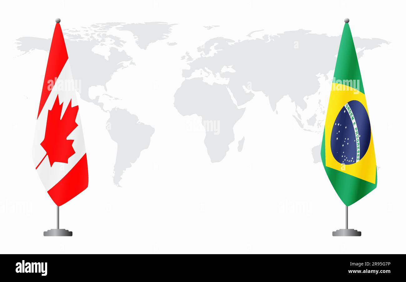 Canada and Brazil flags for official meeting against background of ...