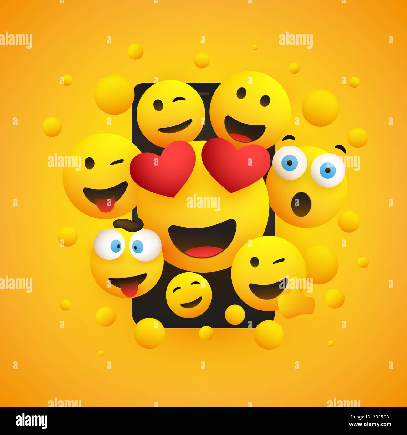Various Smiling Happy Yellow Emoticons Design, Group of Funny People in ...
