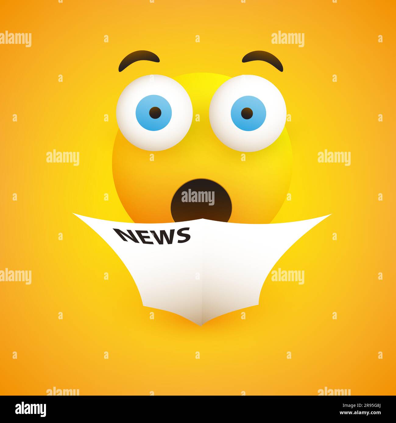 Surprising News - Emoticon with Pop Out Eyes Reads a Newspaper - Simple Emoticon on Yellow ...