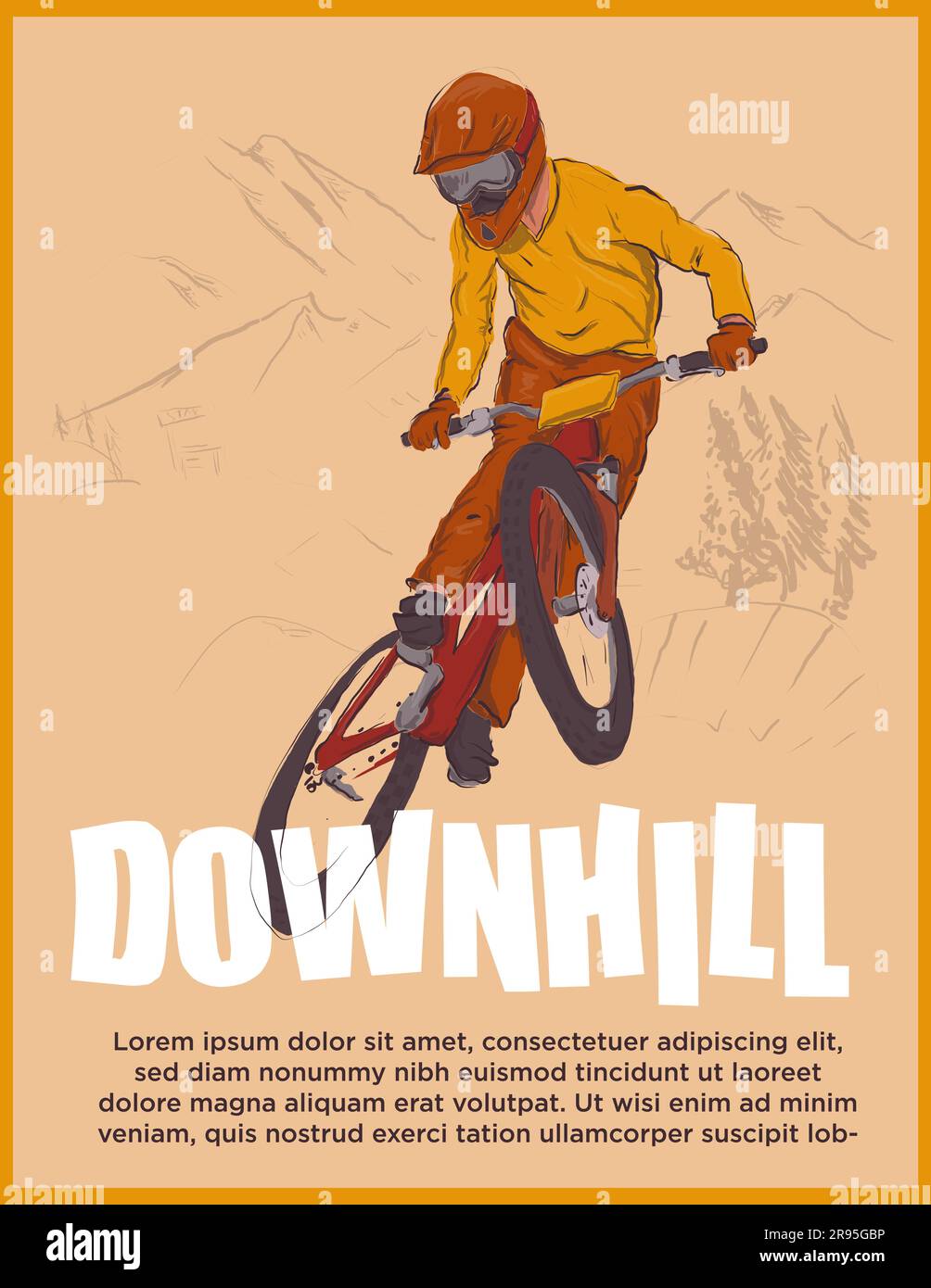 downhill poster vintage style. down mountain biking. vector ...