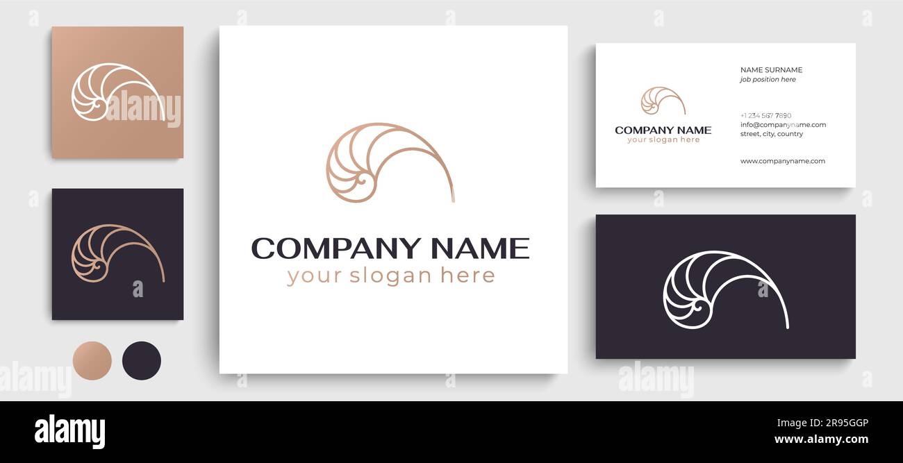 Shell logo. Modern seashell, naulilus. Elegant linear logo. Template to ...