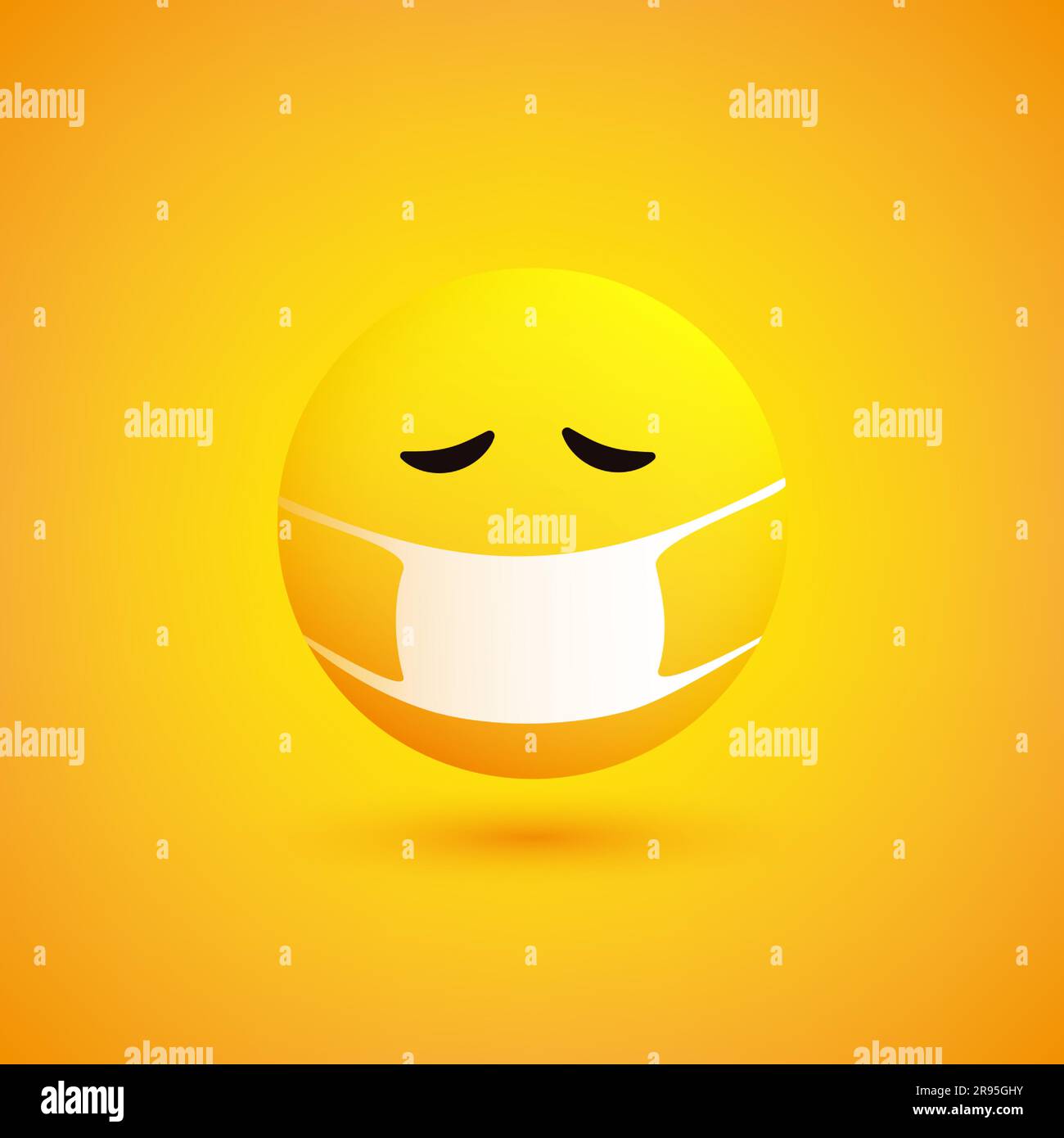 Sad, Concerned Emoticon with Medical Mask on Yellow Background - Vector ...