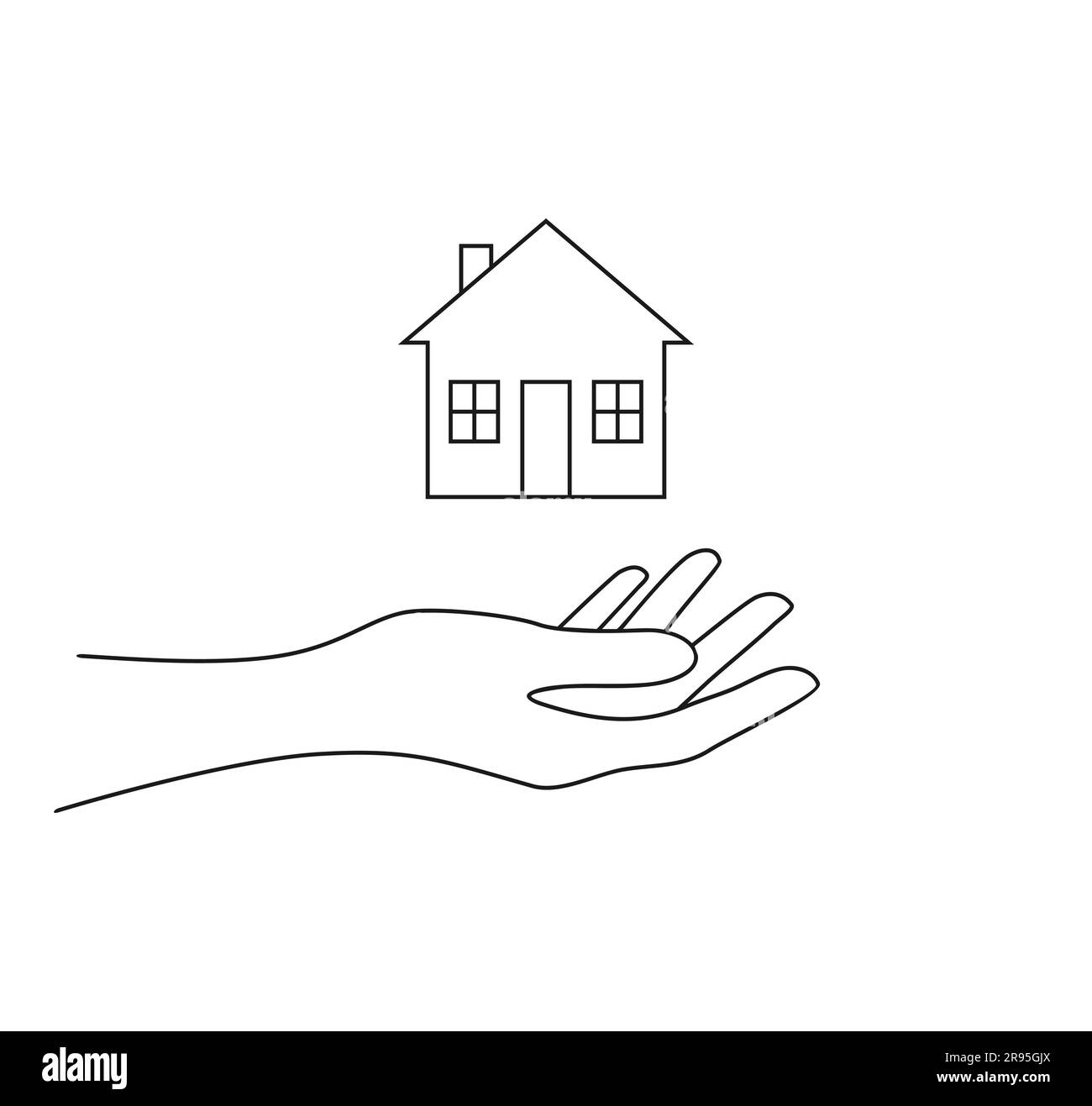 Hand holding a house on a white background. Vector illustration in ...