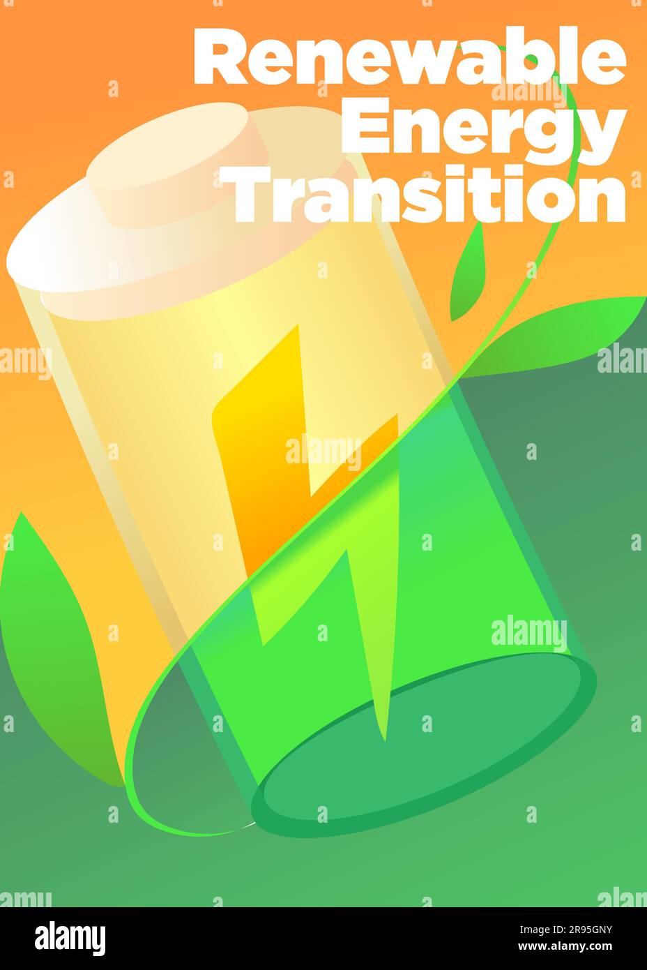 renewable energy transition concept. battery and leaf for green energy ...