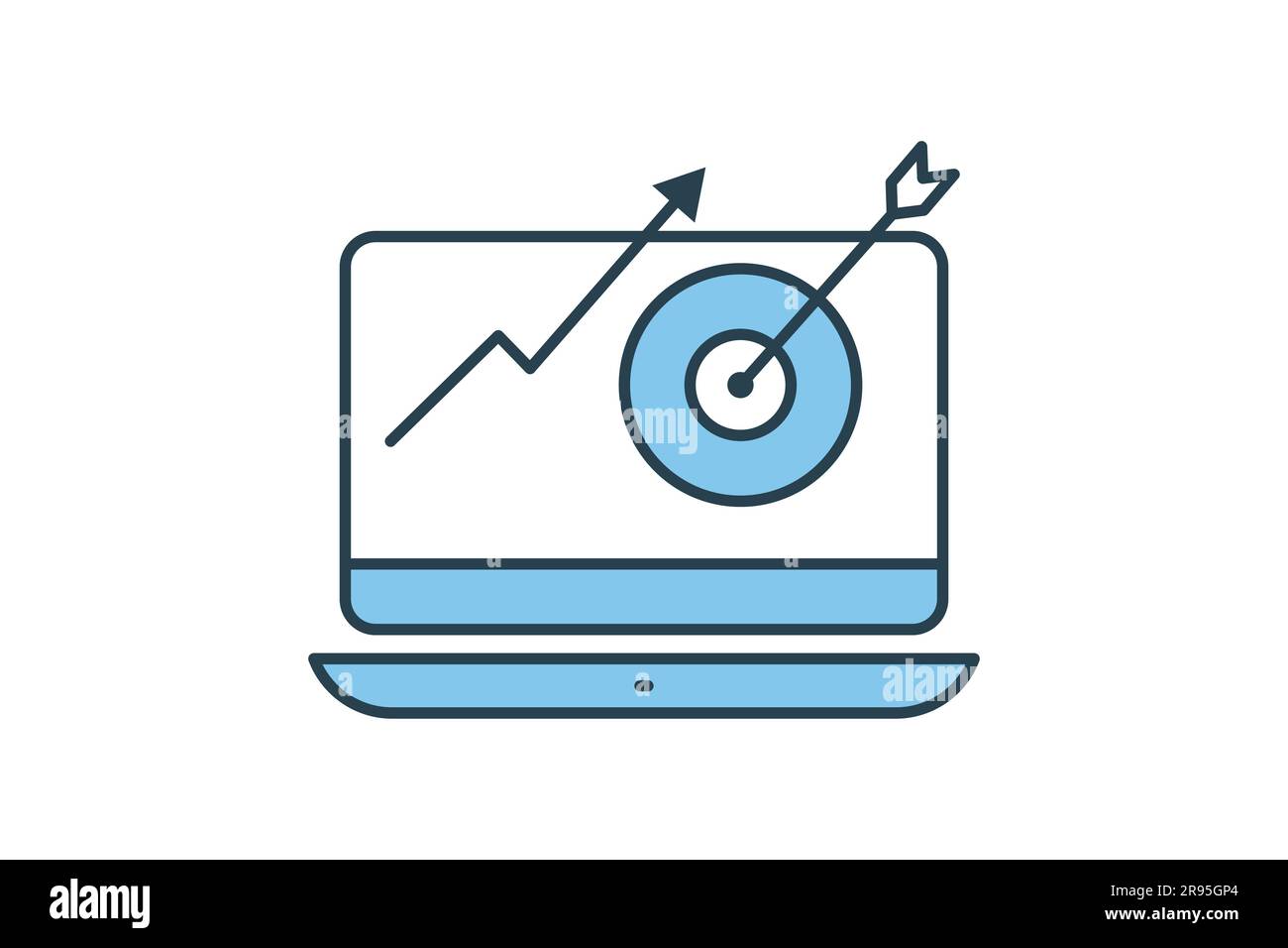 Project task management icon. laptop and target. effective time ...