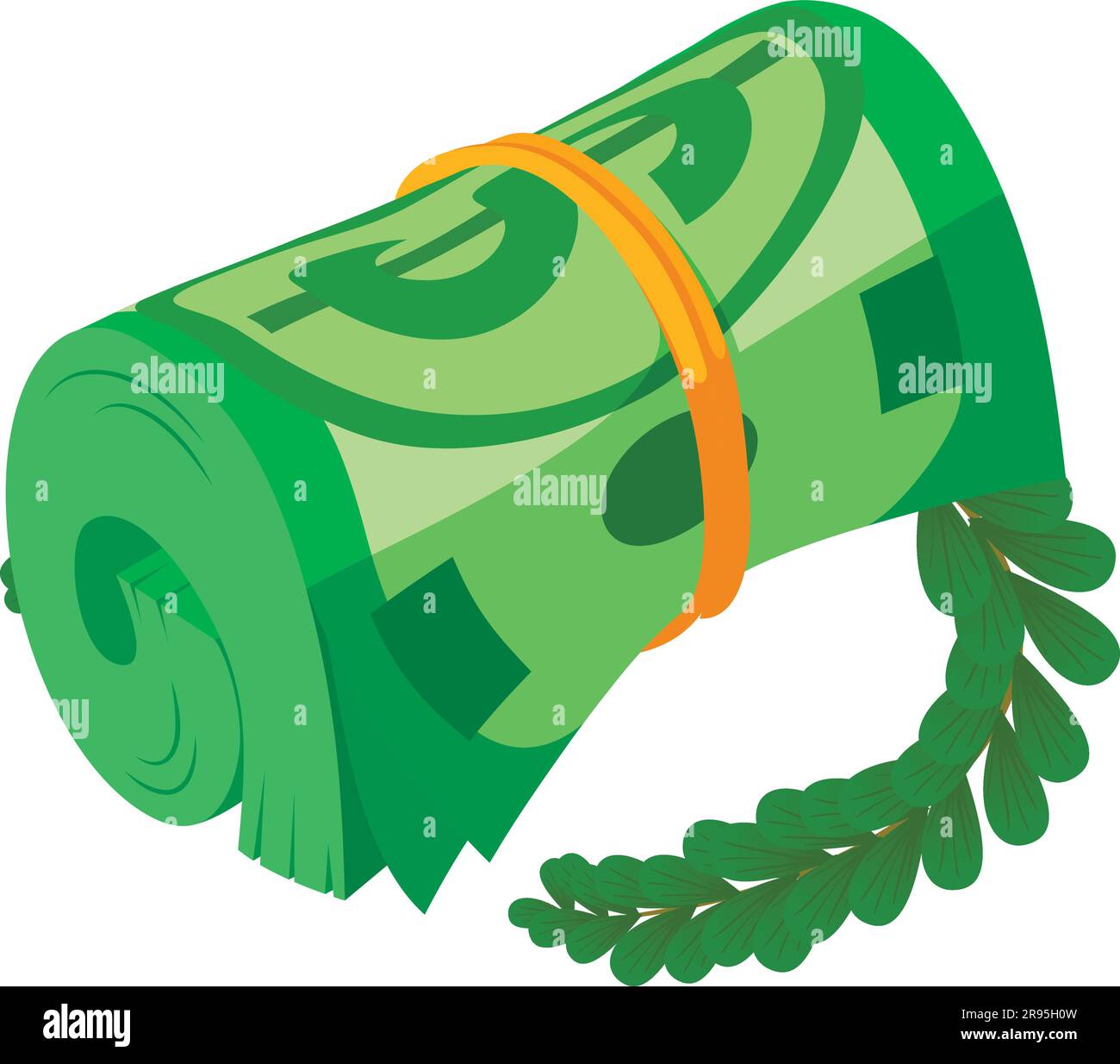 Investment income icon isometric vector. Rolled dollar bill and green ...