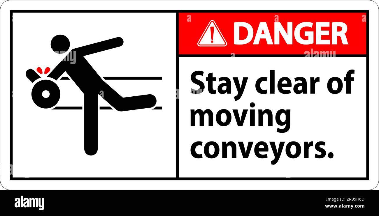 Danger sign moving conveyor hi-res stock photography and images - Alamy