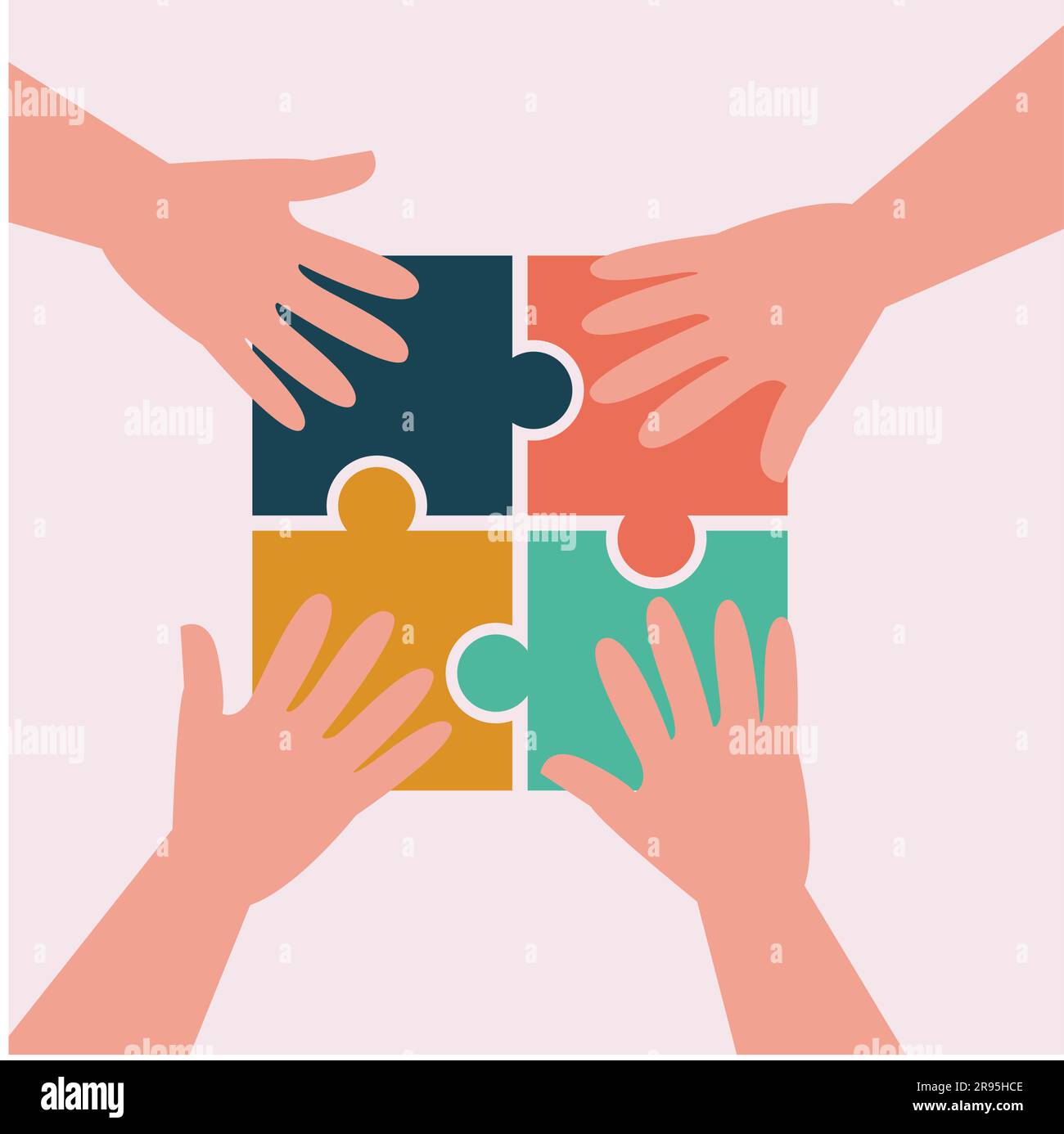 Hand with puzzles, planning and creating together, puzzle pieces coming ...