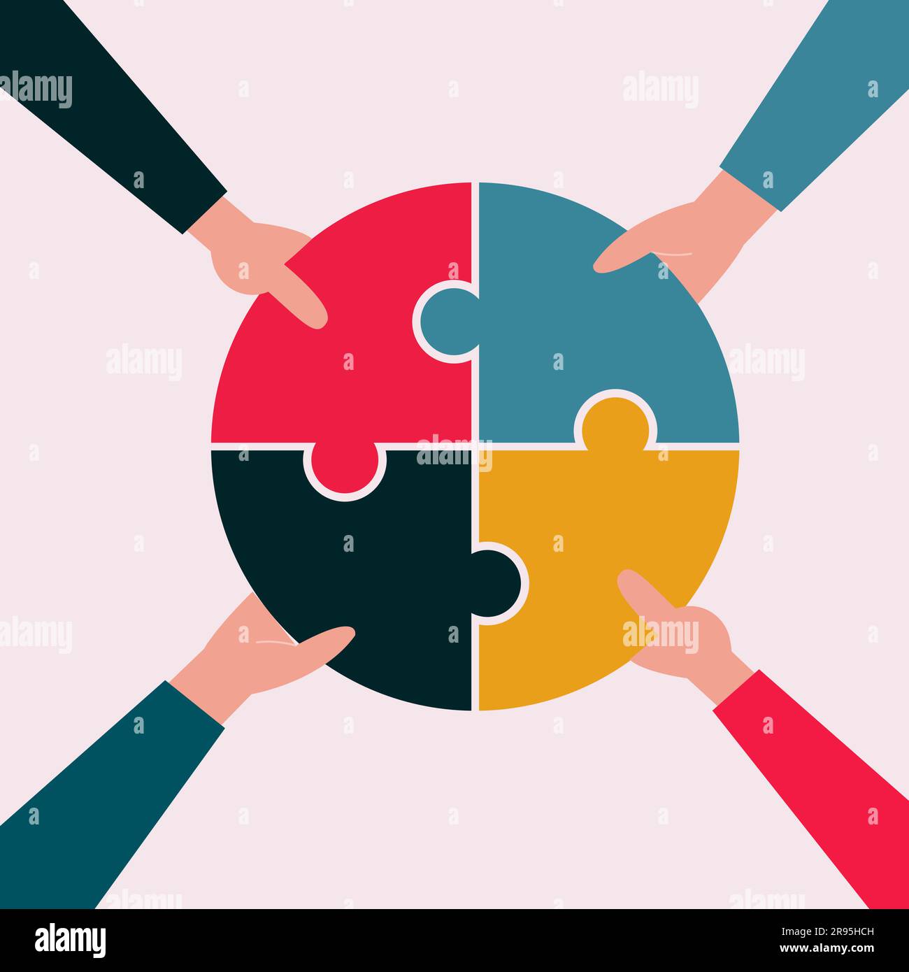 Hand with puzzles, planning and creating together, puzzle pieces coming ...