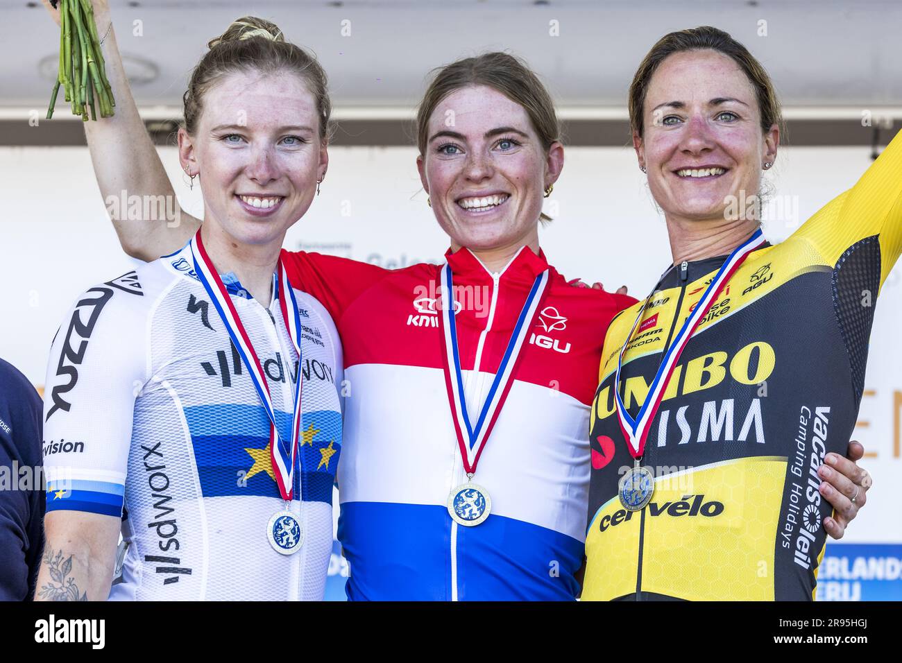 SITTARD - Winner Demi Vollering (M) on the podium of the NK cycling ...