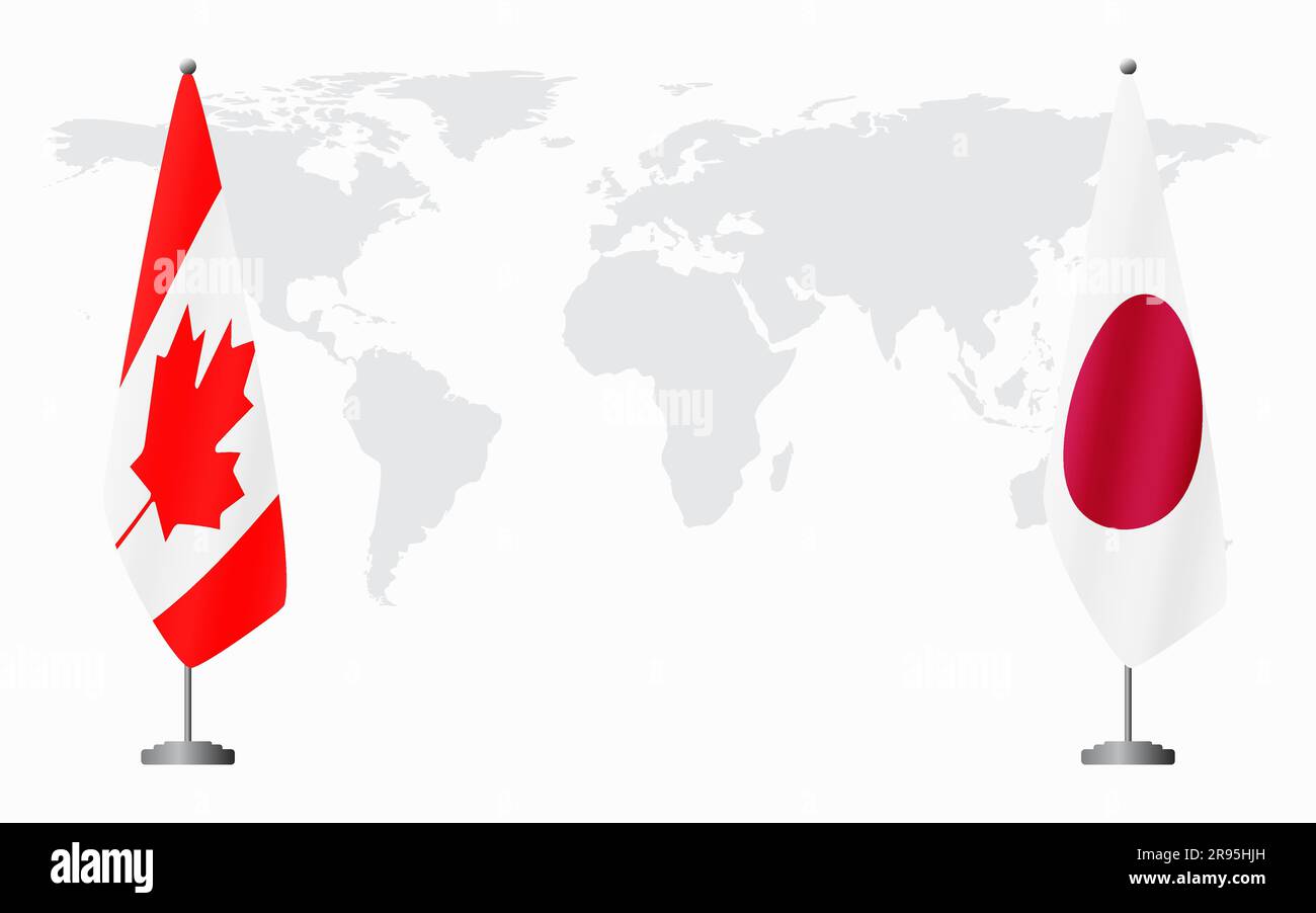 Canada and Japan flags for official meeting against background of world ...