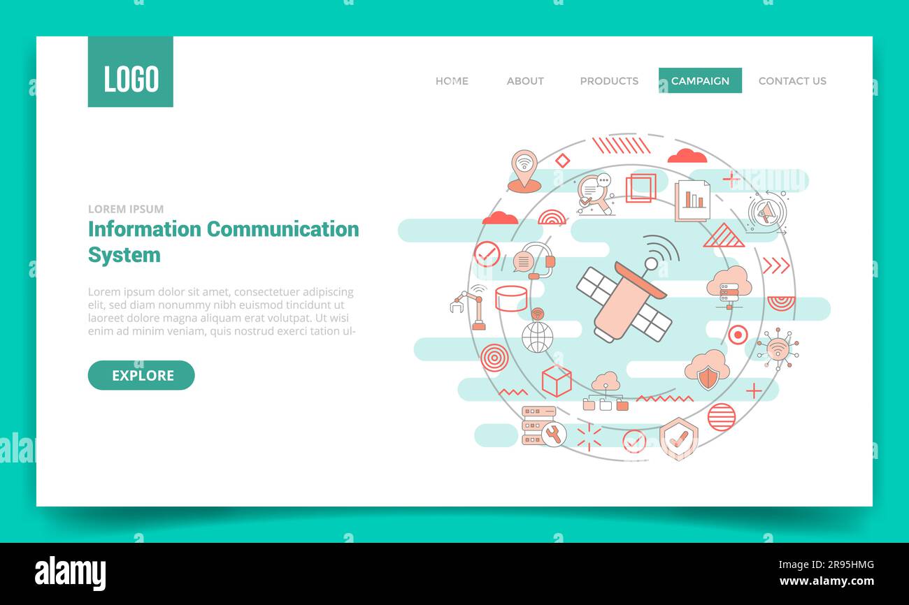 ict information and communication technology concept with circle icon for website template or ...