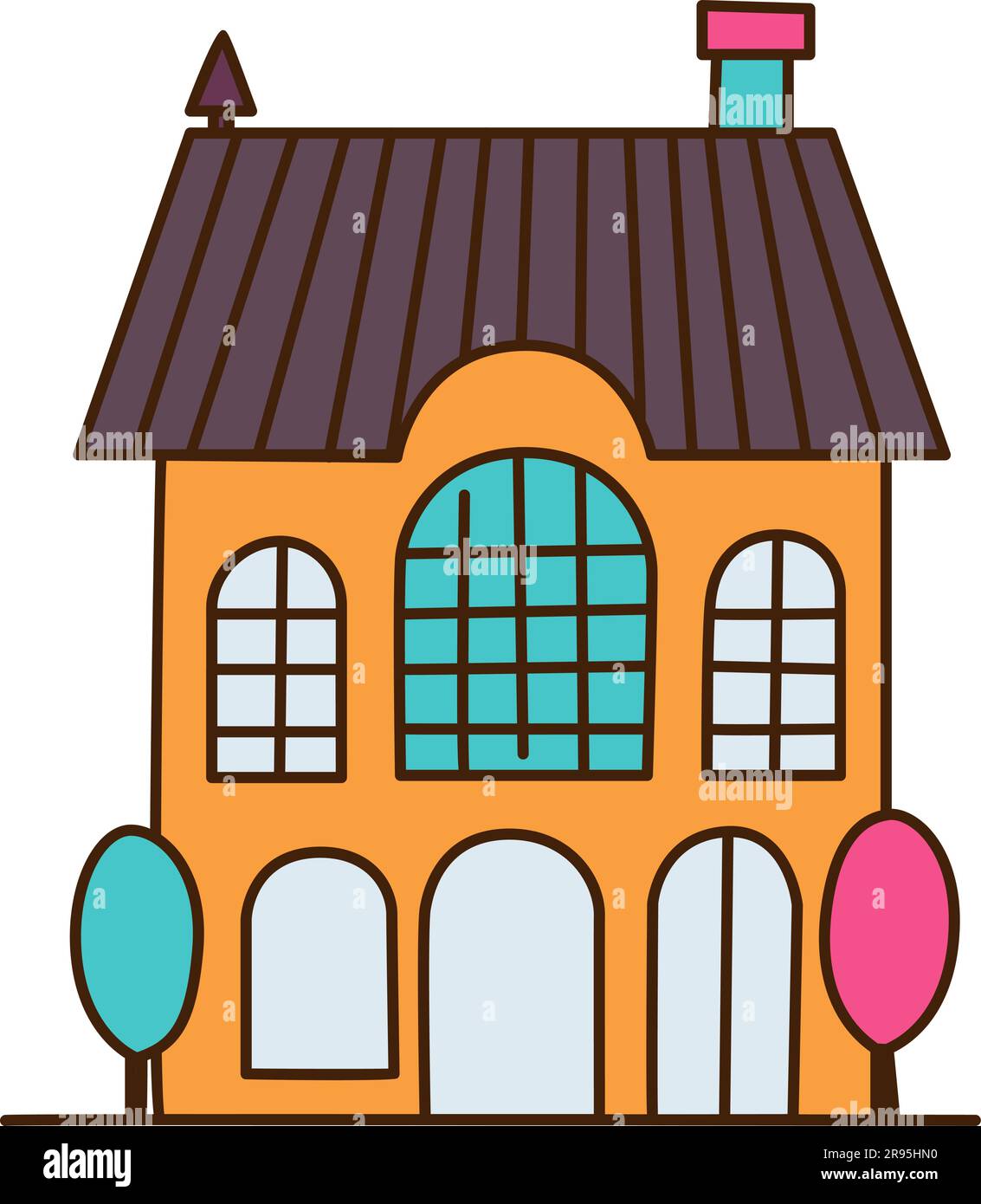 Modern house. Chimney, roof, windows, door and brickwork. Exterior ...