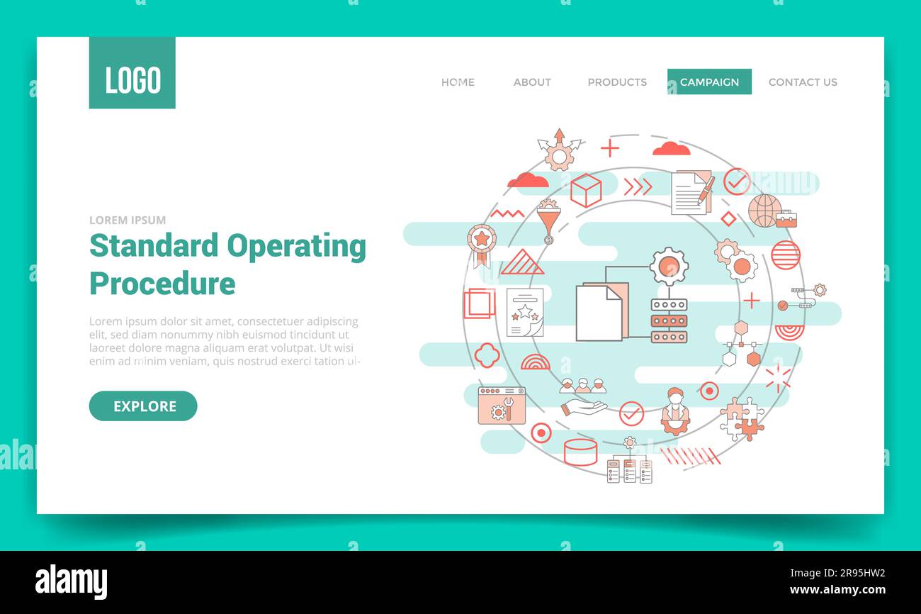 sop standard operating procedure concept with circle icon for website template or landing page ...