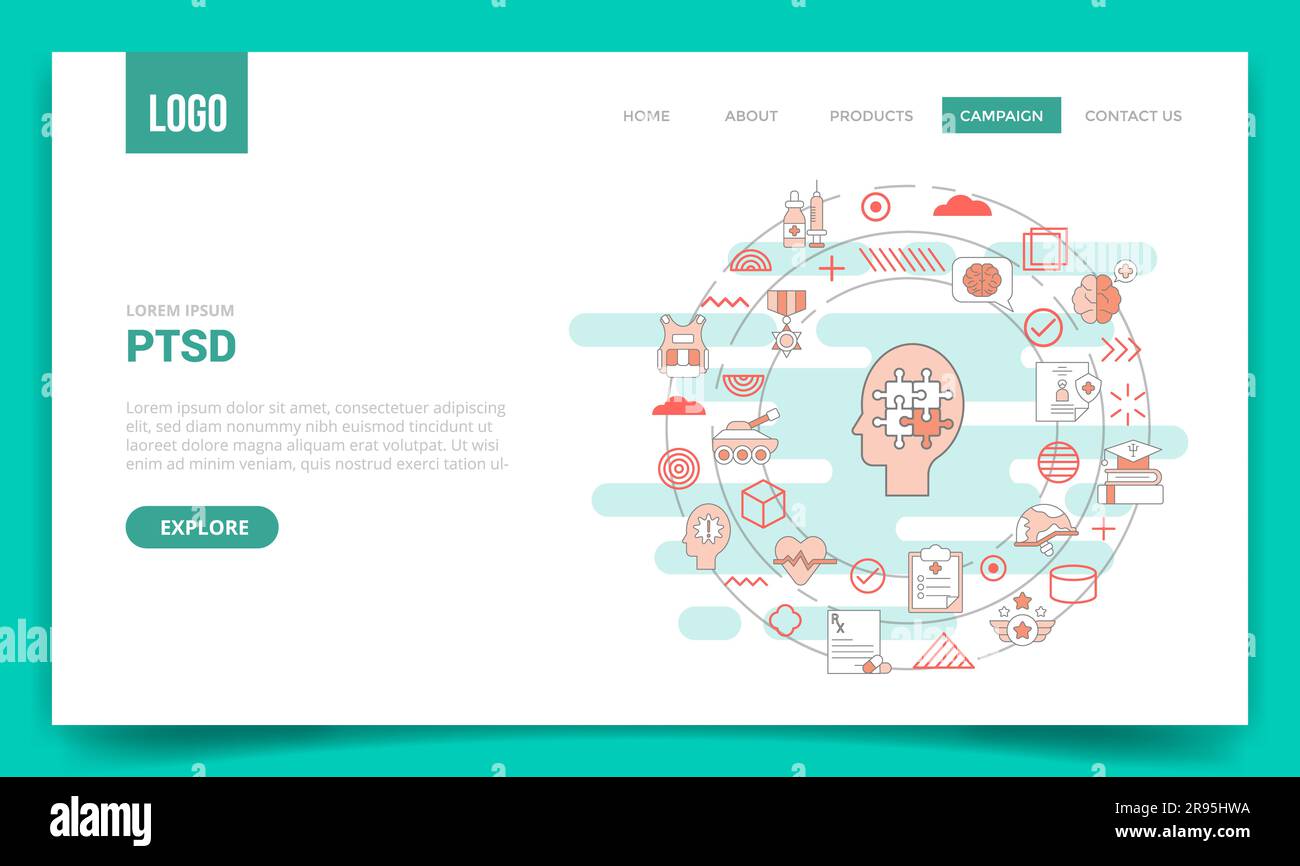 ptsd military trauma stress concept with circle icon for website ...