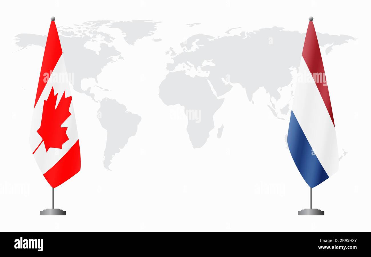Canada and Netherlands flags for official meeting against background of ...