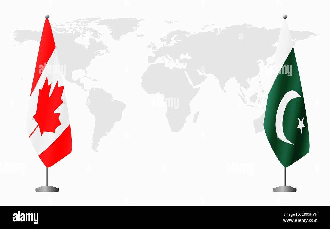 Canada and Pakistan flags for official meeting against background of ...