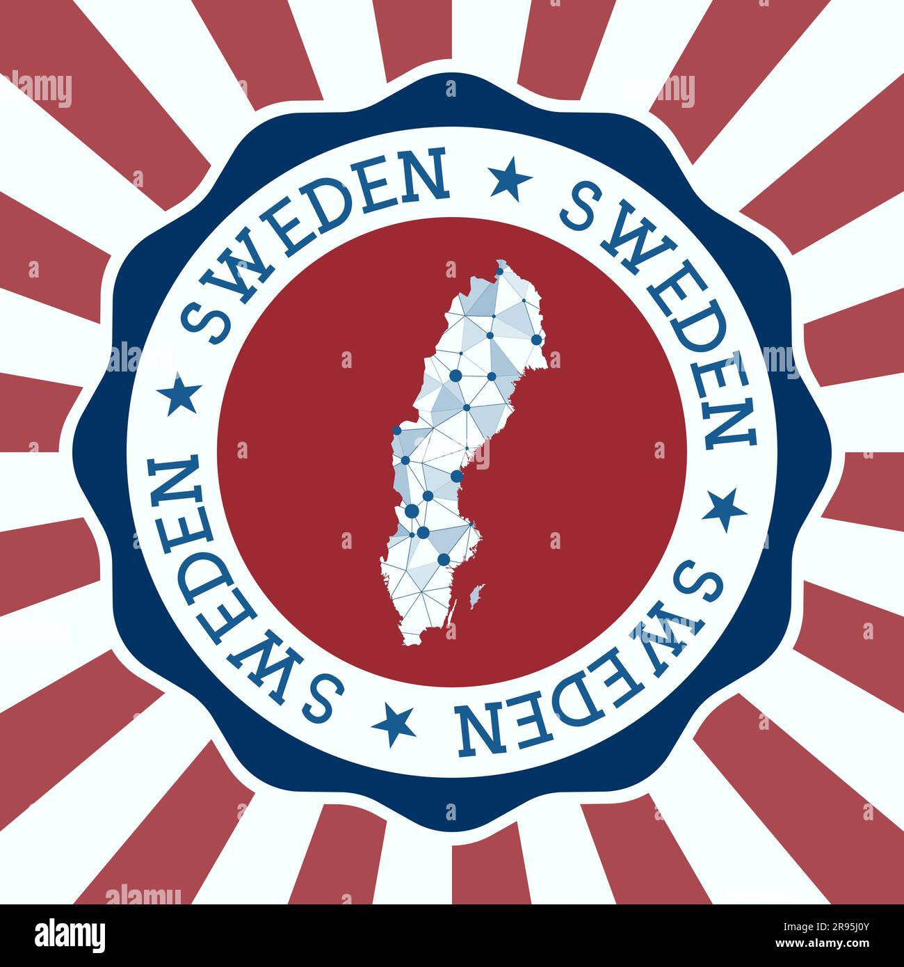 Sweden Badge. Round logo of country with triangular mesh map and radial ...