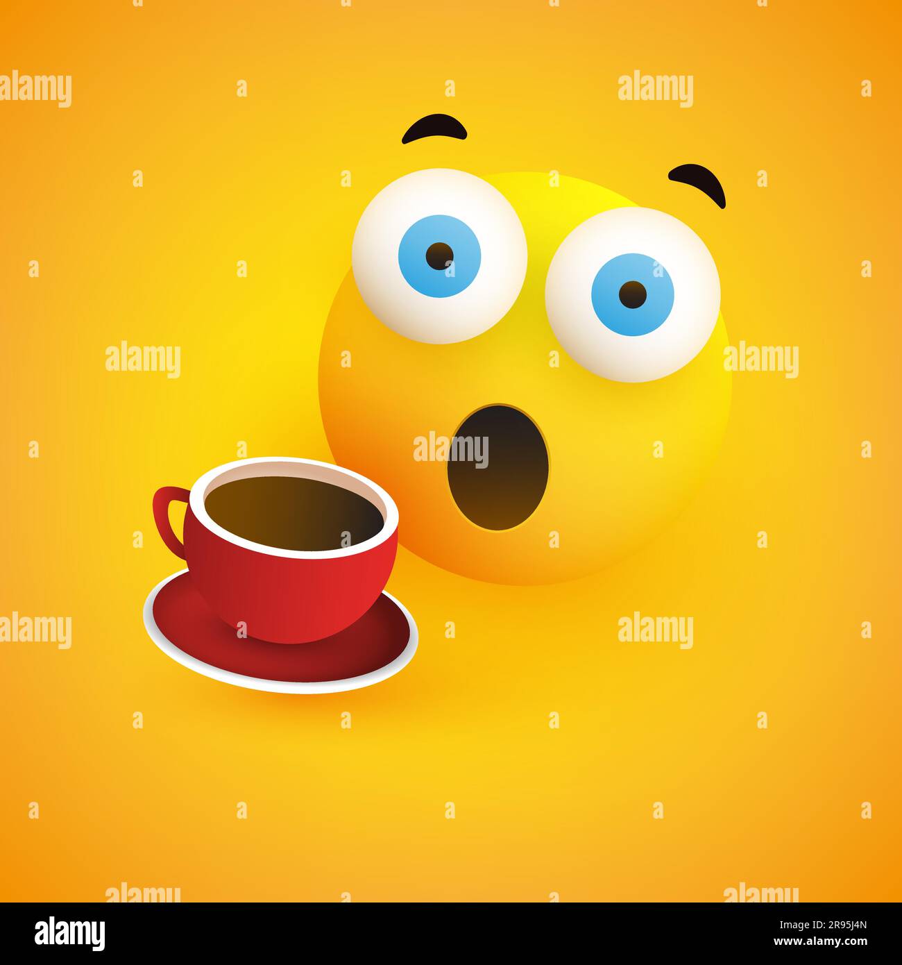 Emoji with Open Mouth - Simple Emoticon with Pop Out Eyes and a Cup of ...