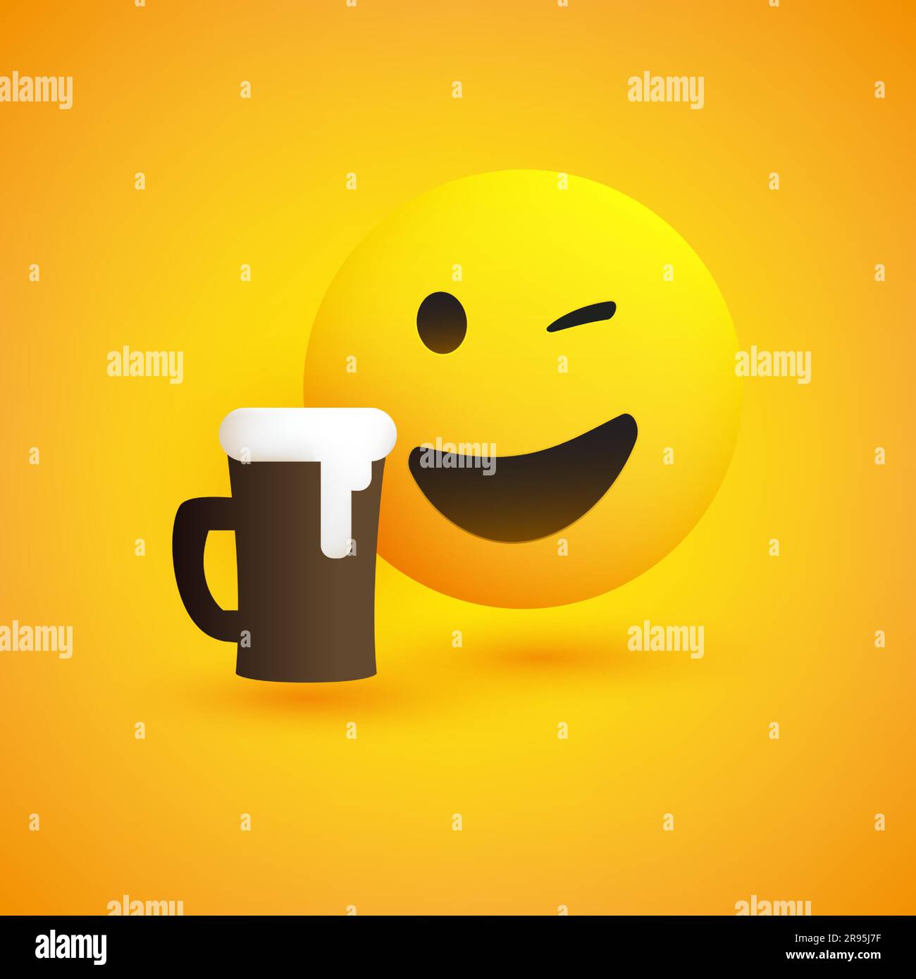 Smiling and Winking Emoji with a Glass of Beer - Simple Shiny Happy ...