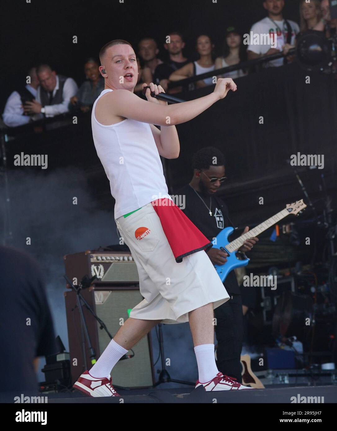 British rapper Aitch performing on the Pyramid Stage, at the ...
