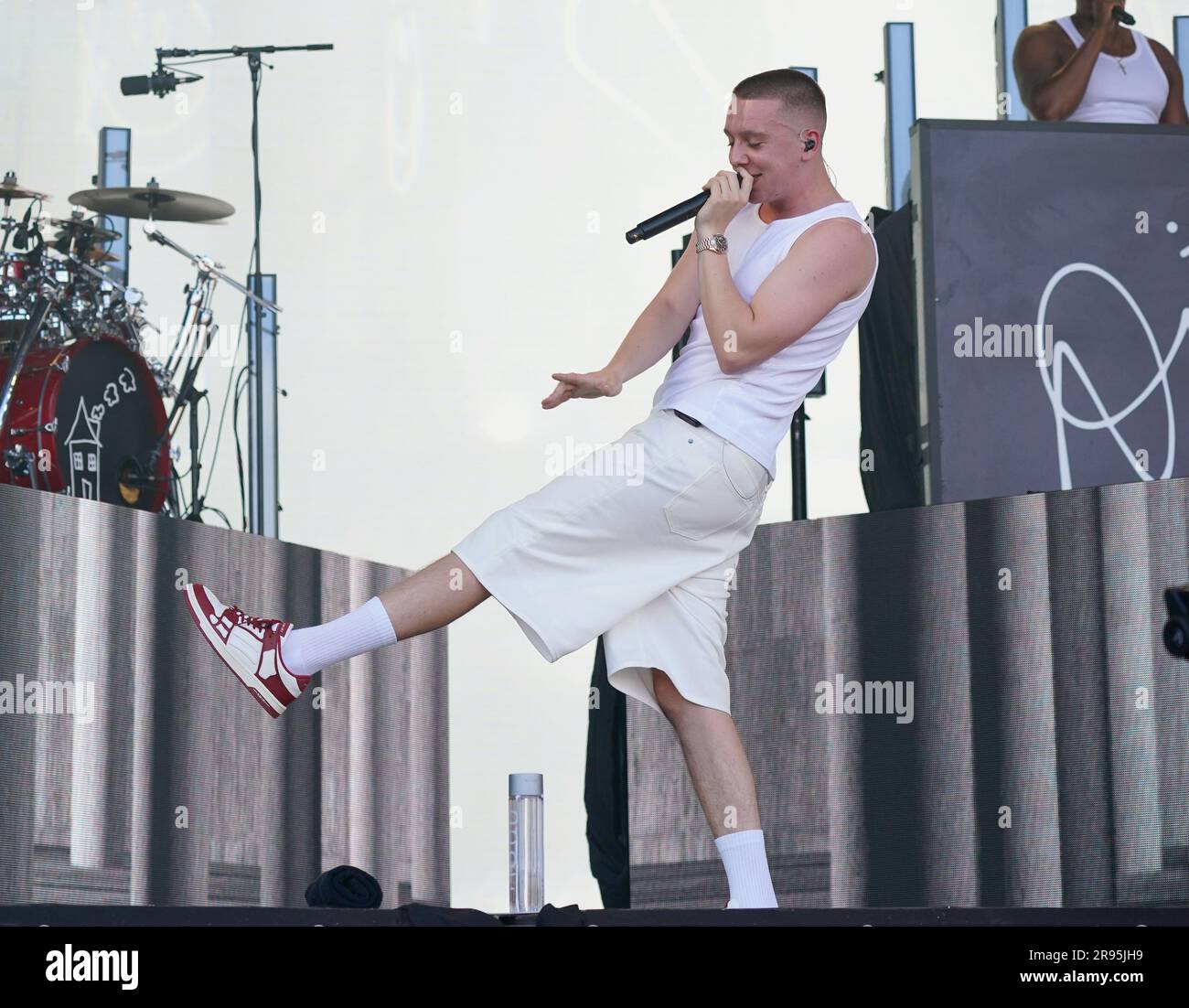 British rapper Aitch performing on the Pyramid Stage, at the ...